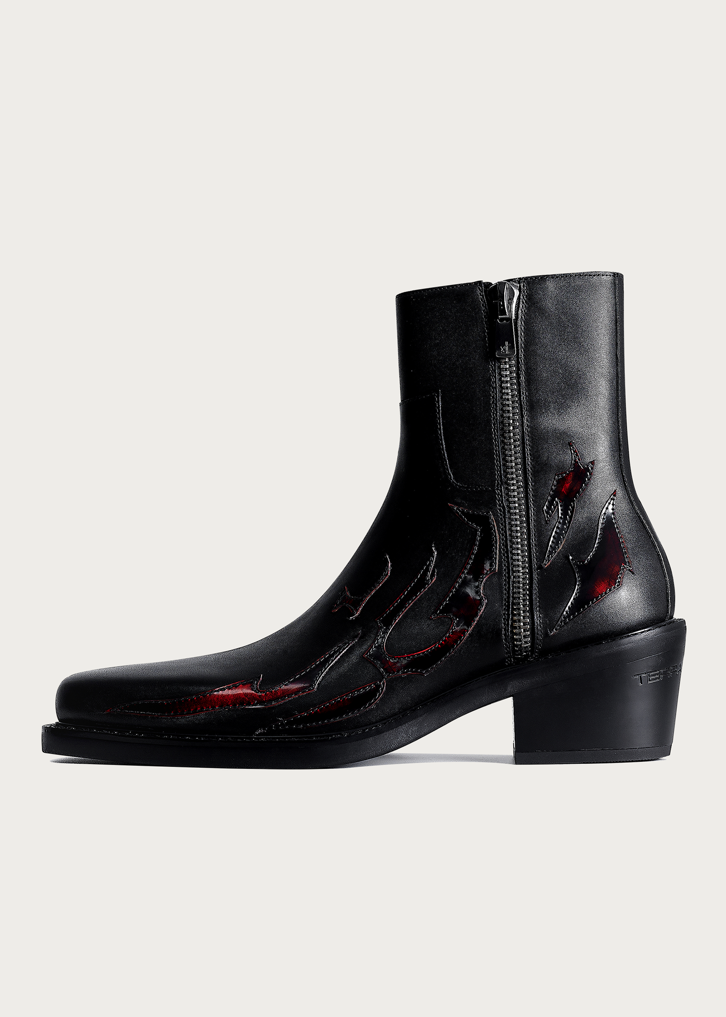 Ankle boots Square-toe Black and Red-Flame-pattern – TERRAINCOGNITA